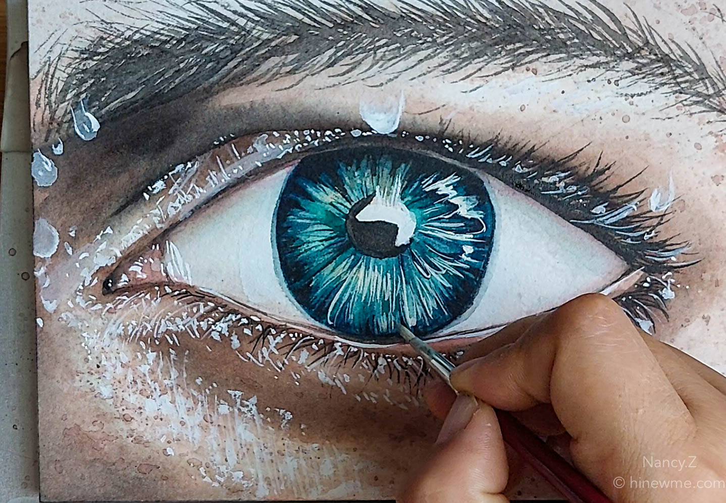 How to draw an eye with blue pupil step by step for beginners, come to ...