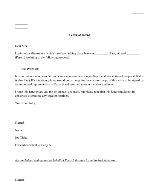 Simple Letter Of Intent Template ~ Resume Letter
