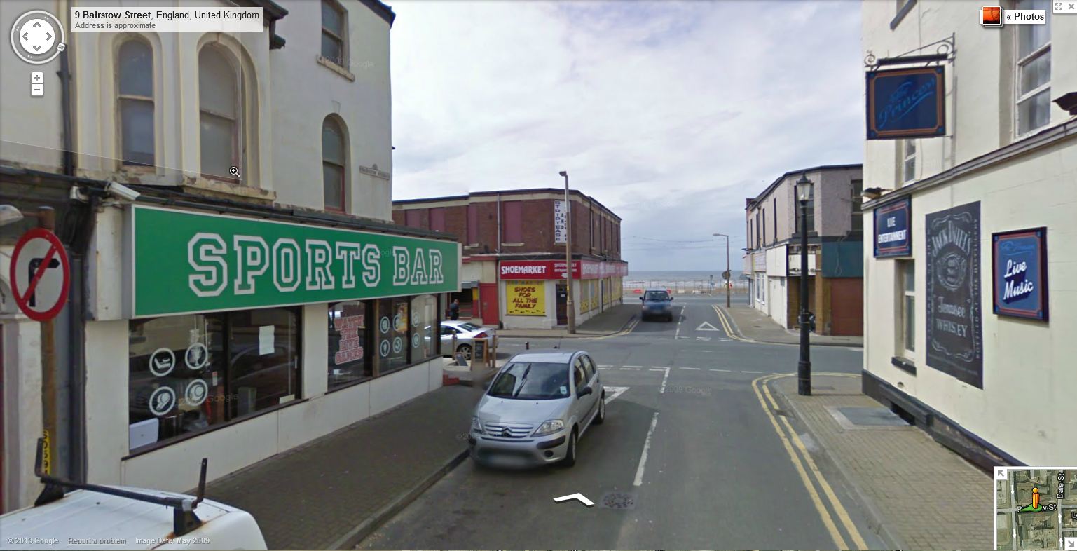Favourite g. streetview: In Blackpool, England, on Bairstow Street.