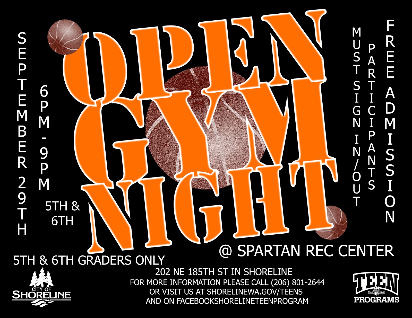 Shoreline Area News: Open Gym night for Tweens at Spartan Rec Center ...