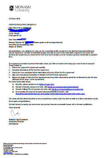 Cara Mendapatkan LOA Unconditional dari Monash University Australia