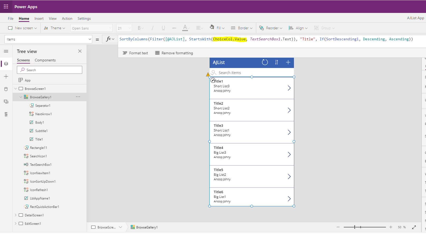 Johny's Microsoft Tips: Power Apps: Searching and Sorting on Gallery ...