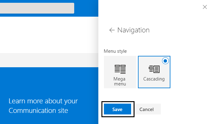 How to change the navigation in communication site sharepoint