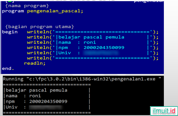 Belajar Pemahaman pada program FREE PASCAL