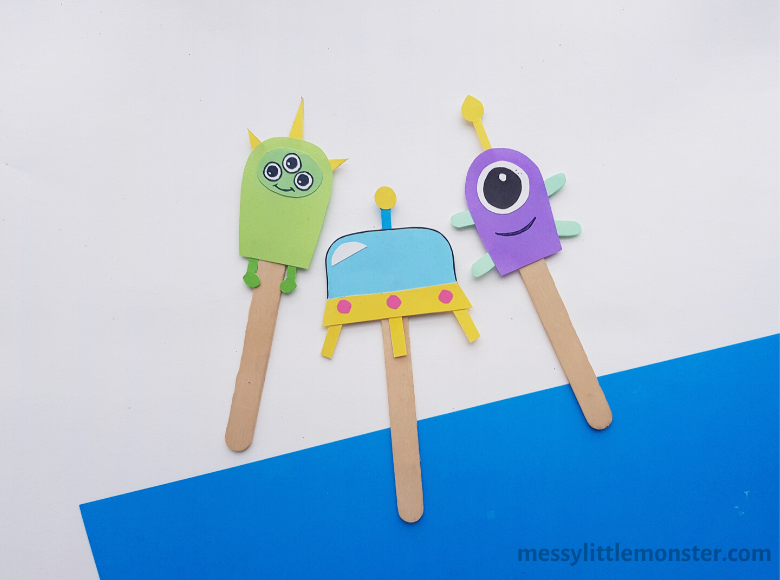Alien Stick Puppets Craft (with template) - Messy Little Monster
