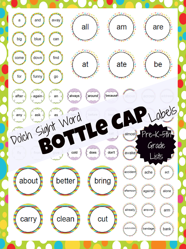 Me And MY Third Grade Gang: Dolch Sight Word Bottle Cap Labels