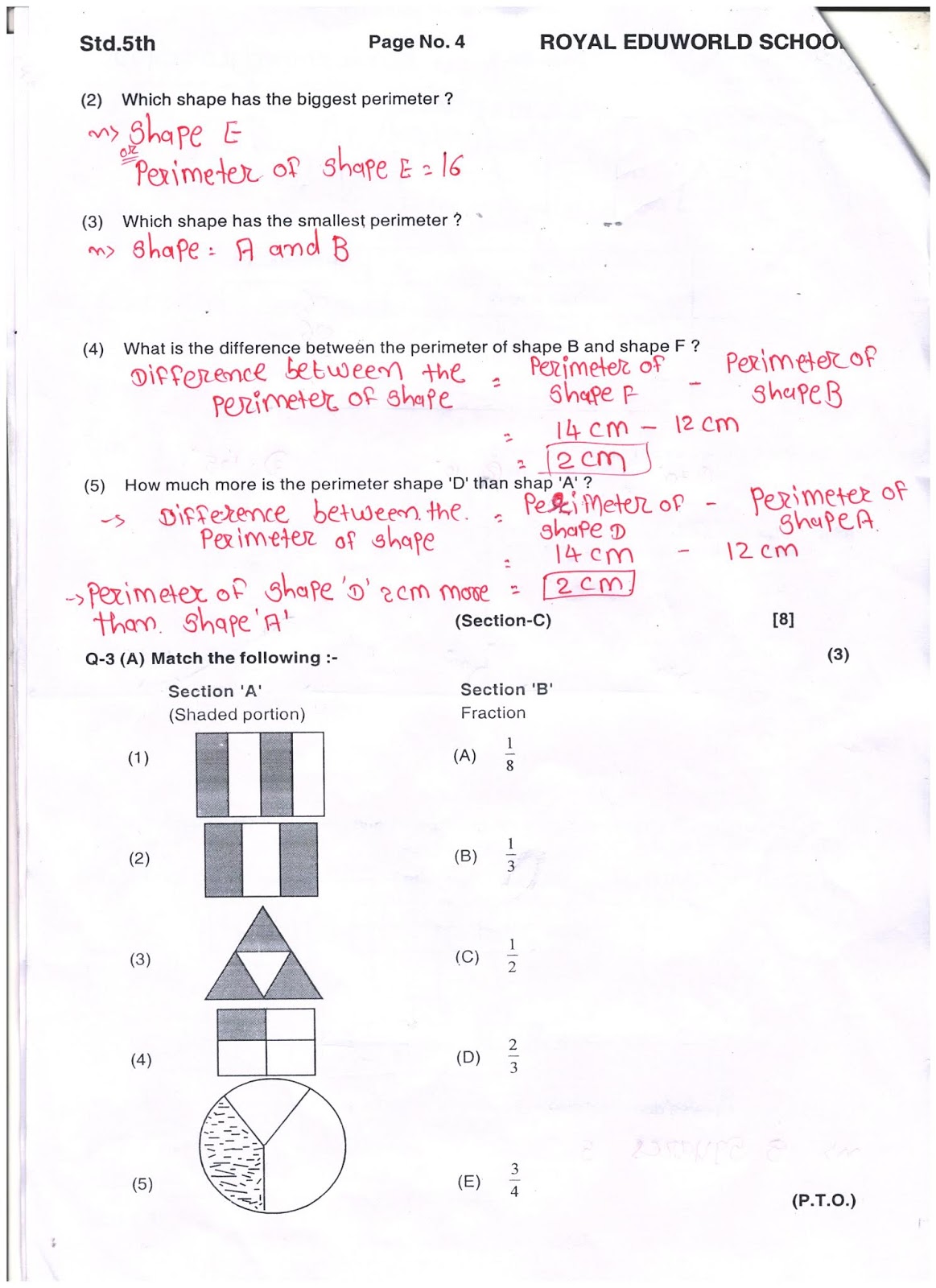 5th Standard MID Term Exam Paper - Maths