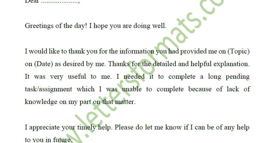 Thank You Letter for Providing Information Required (Sample)