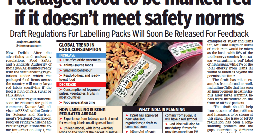 FOOD SAFETY LATEST: Packaged food to be marked red if it doesn’t meet ...