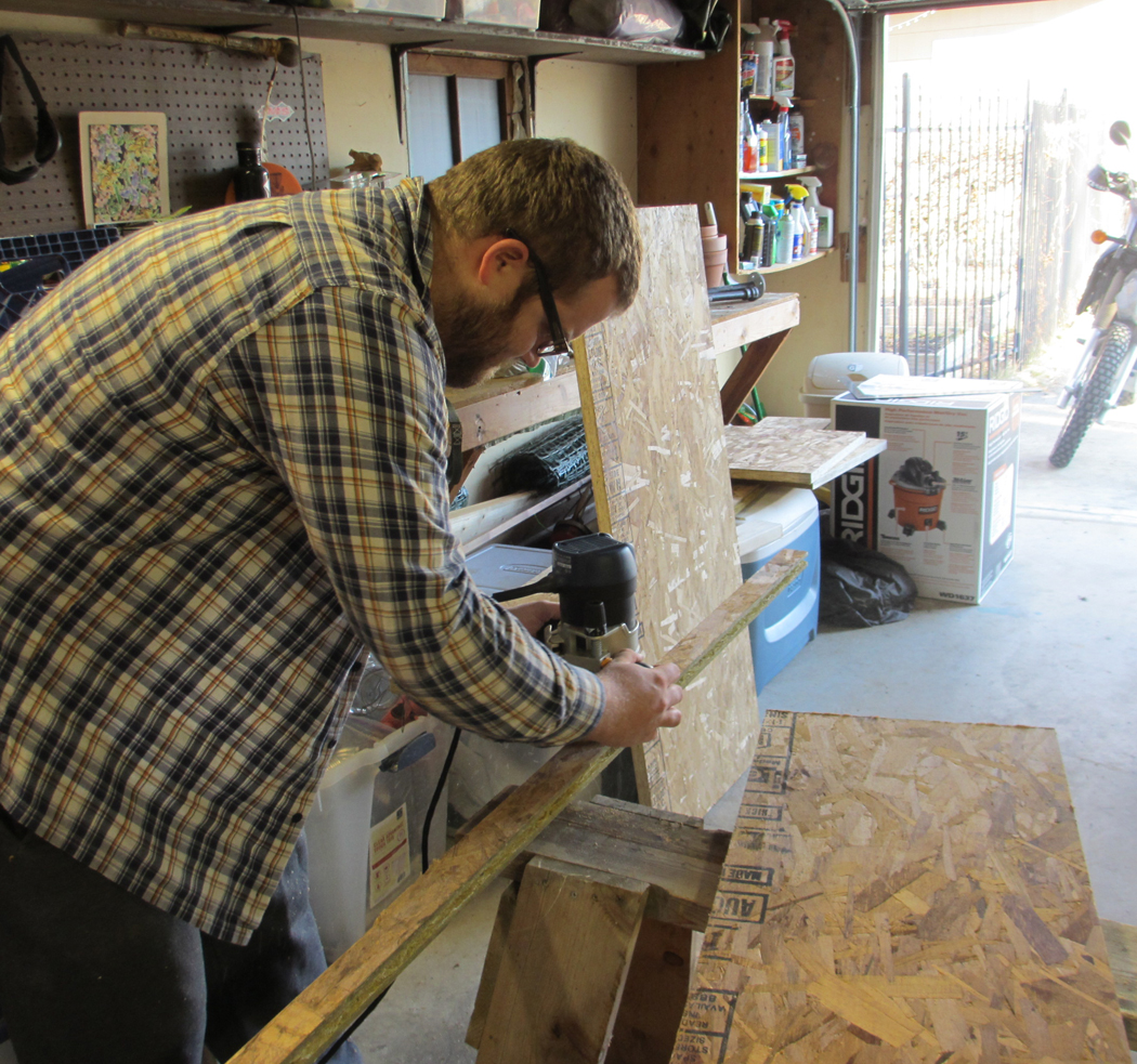 our homegrown spud: a couple of DIY OSB tables.