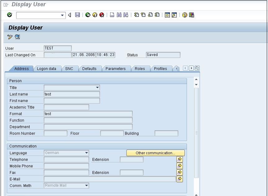 Sap Transaction Codes: SU01 - SAP User management