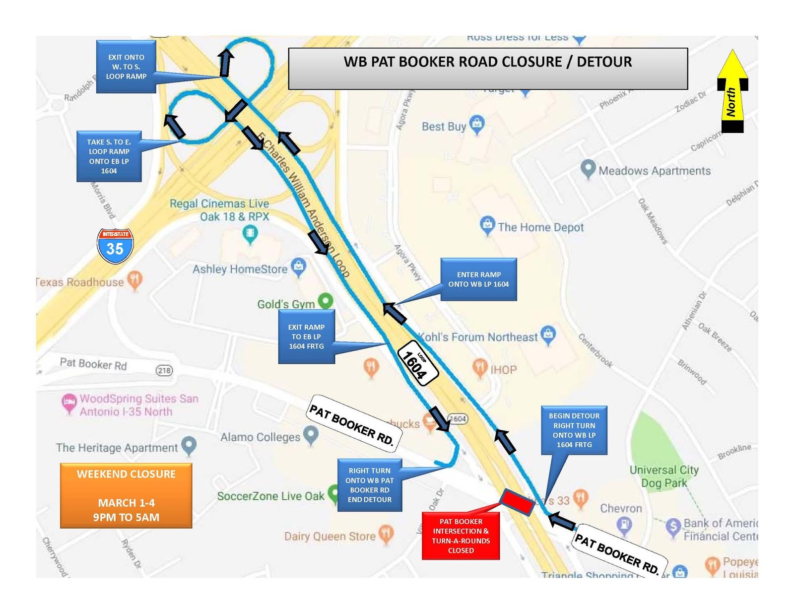 Go Ahead!: Major Closure at Loop 1604 & Pat Booker This Weekend