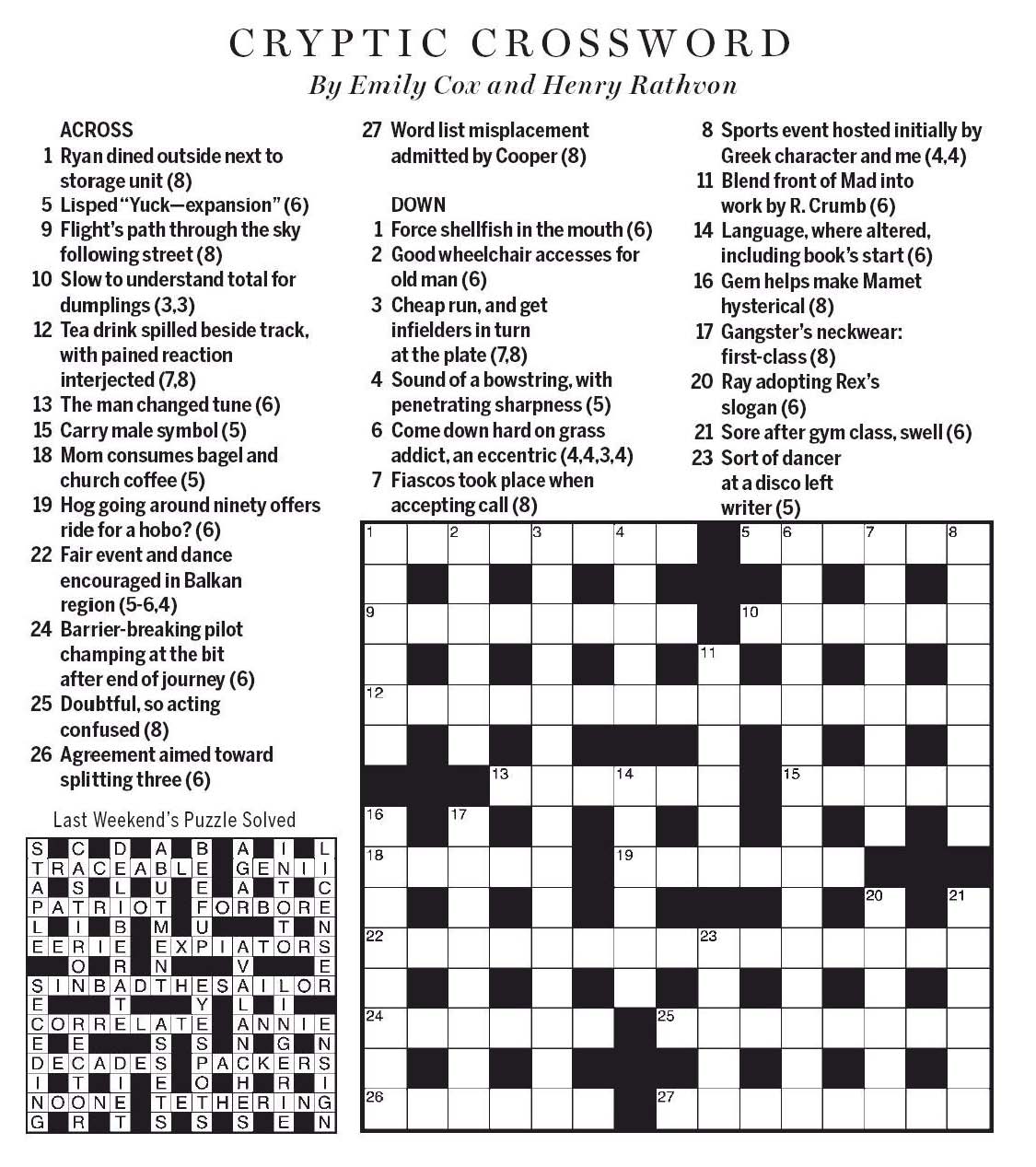 National Post Cryptic Crossword Forum: 2019