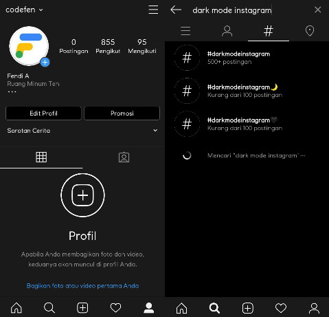 Cara Merubah Instagram Menjadi Dark Mode - Dardura