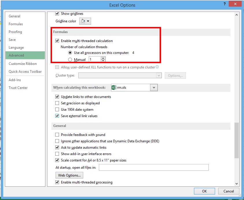 Enable Multi-Threading Feature in Excel to Speedup Calculations