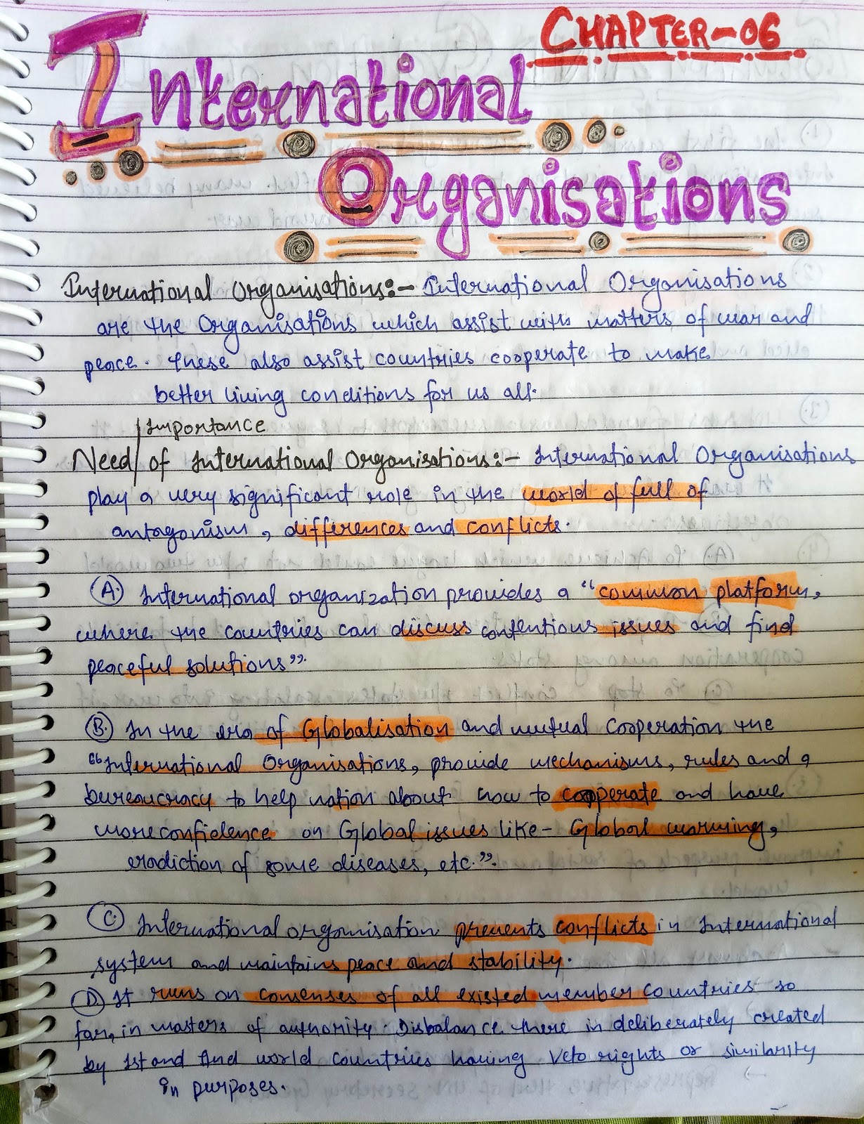 Handwritten notes of International Organisation - Political Science ...