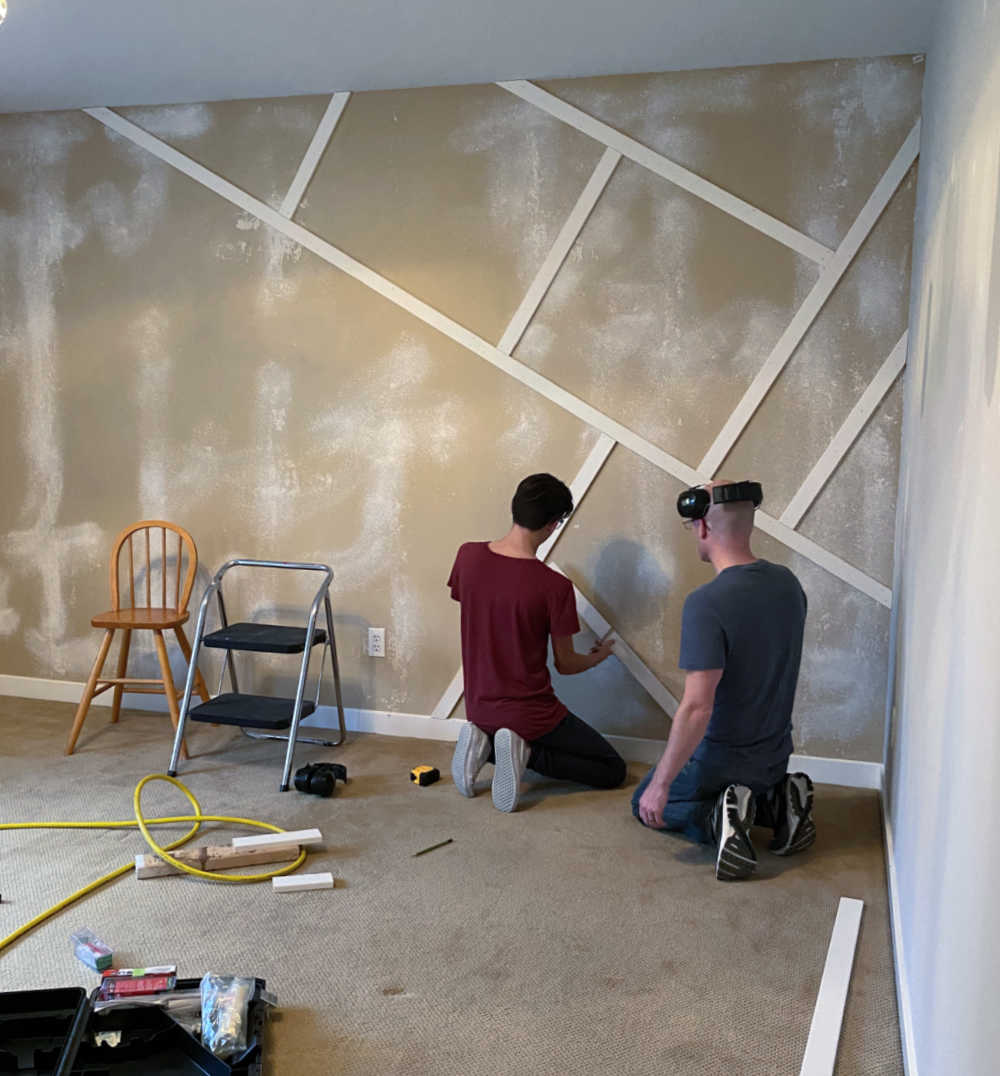 DIY Geometric Feature Wall on Textured Walls