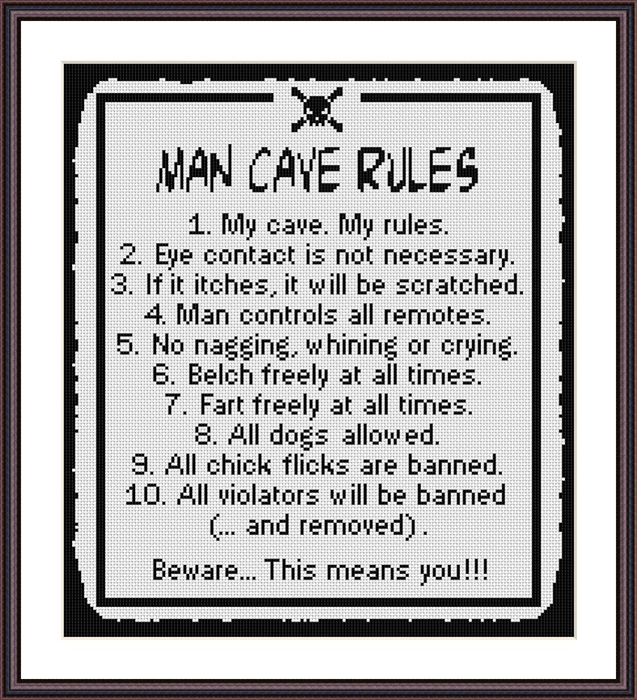 Tango Stitch easy cross stitch designs: Man cave rules cross stitch ...