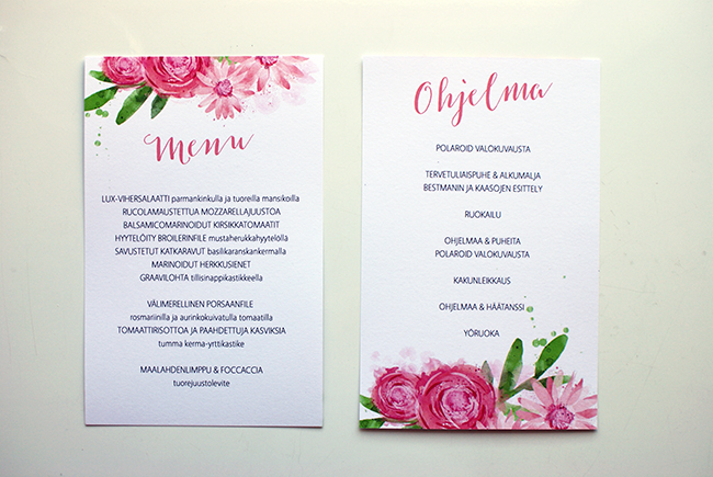 Menu, ohjelma ja pöytänumerot |Onneni, unelmain - Hääblogi