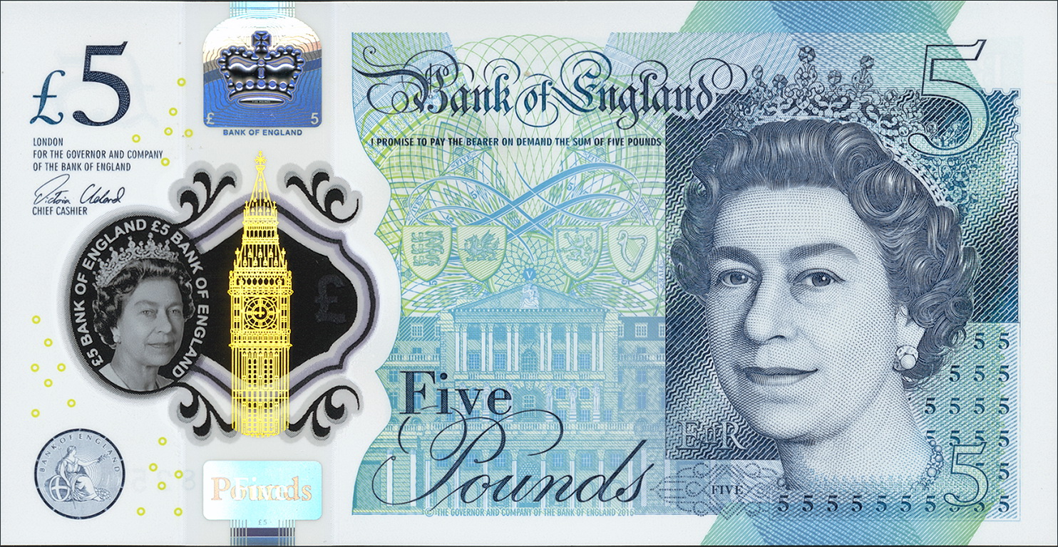 England New Fiver 5 Pound Sterling Note 2016 Sir Winston Churchill England New Fiver 5 Pound Sterling Note 2016 Sir Winston Churchill