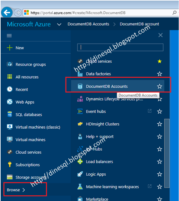 Dinesh's Blog :::: Being Compiled ::::: How to create a DocumentDB in Azure