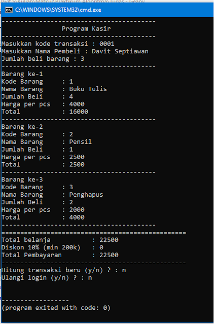 Program Kasir Sederhana || C++ ~ Davit's Blog