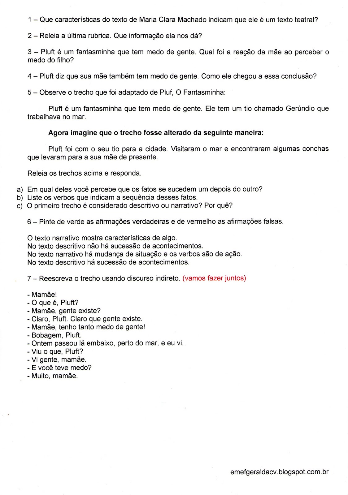 Texto Teatral Curto Com Interpretação E Gabarito - RETOEDU