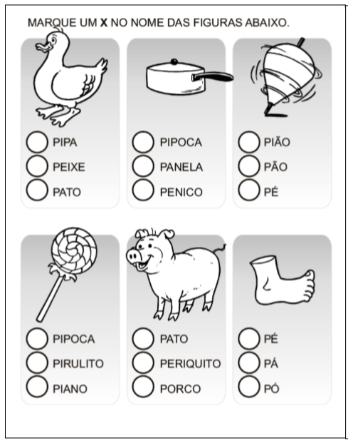 MINISTERIO INFANTIL JUNIORES: Marque um X no nome das figuras