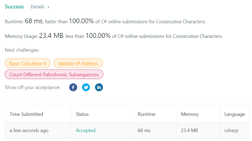 Consecutive Chars, O(n)-time, O(1)-space