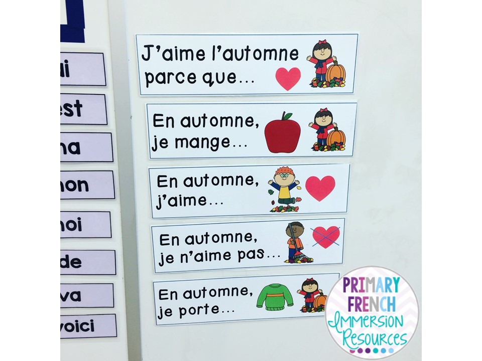 Fall sentence starters - Primary French Immersion Resources