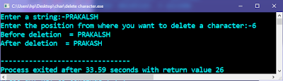 Program in C to delete a Character from a given position in a given ...