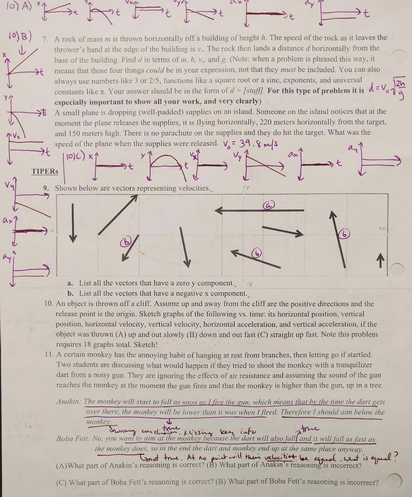 Volkening's Physics Classes: 2-D Kinematics Test Practice