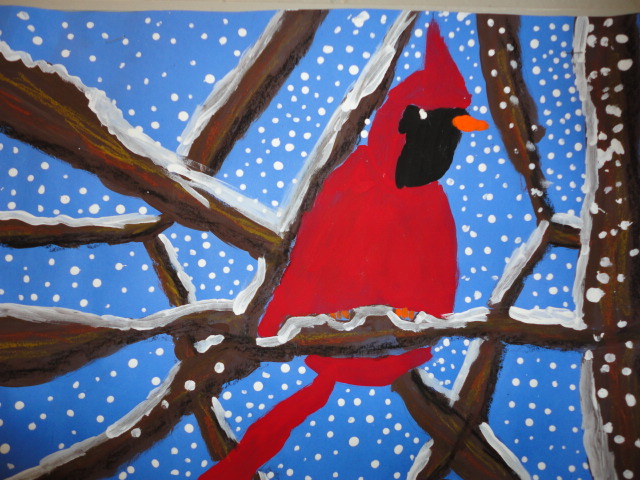 Thomas Elementary Art: 3rd Grade Winter Cardinal Landscapes