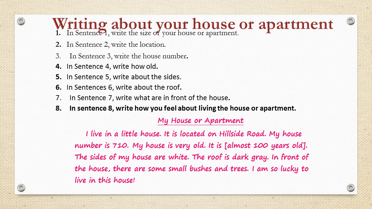 CEPT Practice: PARAGRAPH WRITING 1 about My House (5%) AND WRITING 2 ...