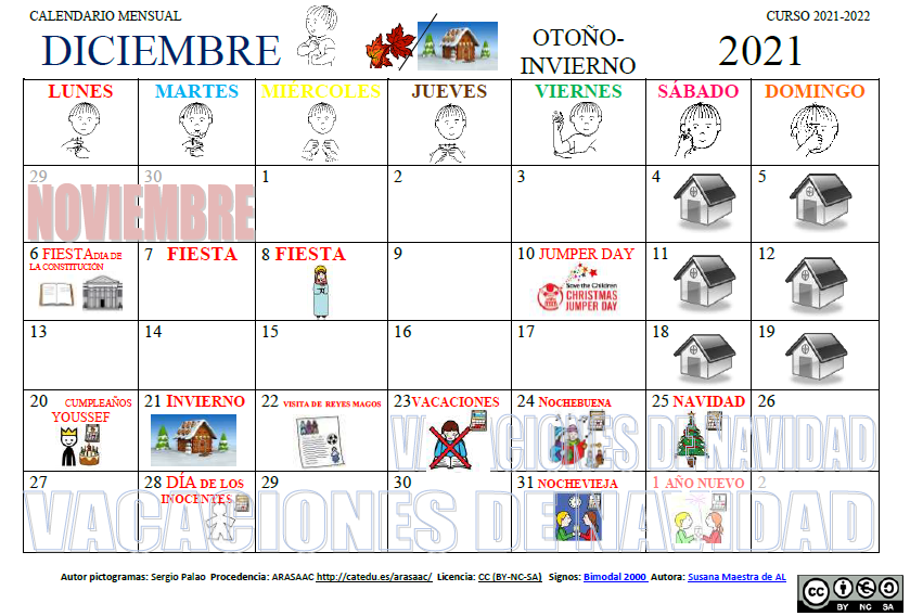 SUSANA Maestra de A.L.: Calendario mensual DICIEMBRE 2021