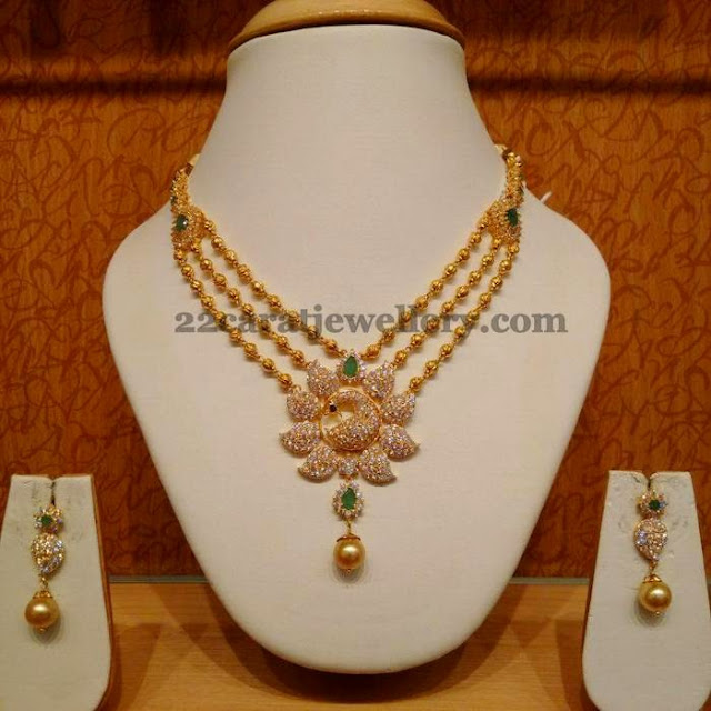 Triple Step Cubic Zircon Stone Necklace - Jewellery Designs