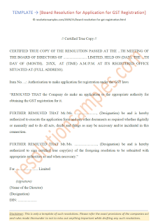 Board Resolution Format for Application for GST Registration