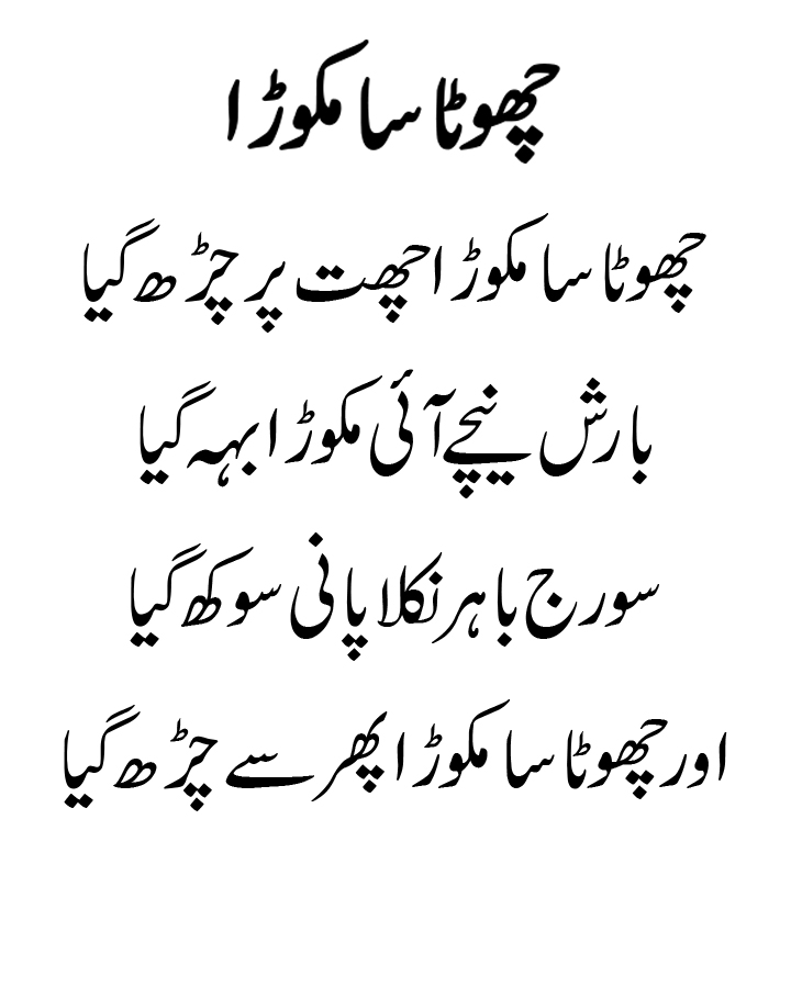 DUNIA BHAR MAIN KON KIA HAI?: Poems Chota Sa Makora چھوٹا سا مکوڑا