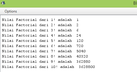 Resume Pemrograman Berorientasi Objek : LAT 11 FAKTORIAL JAVA | BLUE-J