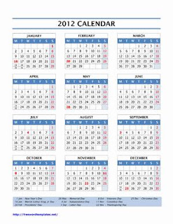 2012 Year Calendar