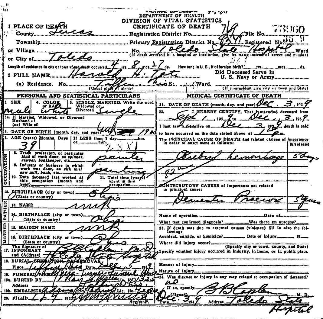 Flipside: Tombstone Tuesday--Harold Hess Tate