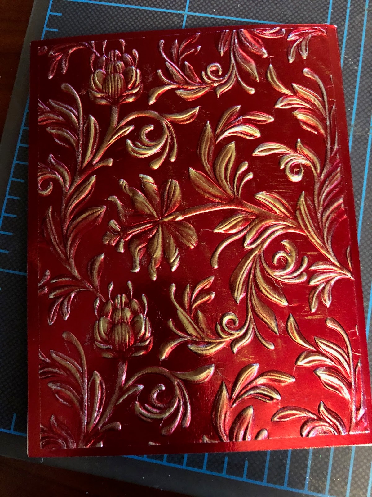 Red and gold metallic Season's Greetings card