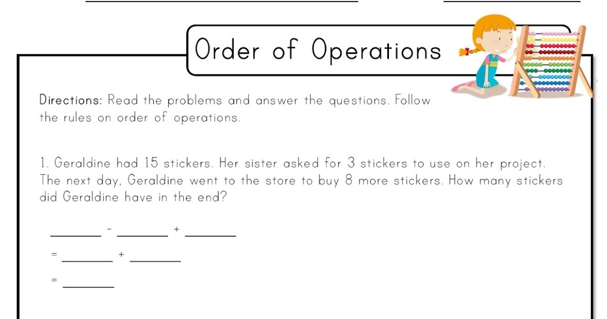 Worksheet Dump - Order of Operations Word Problems