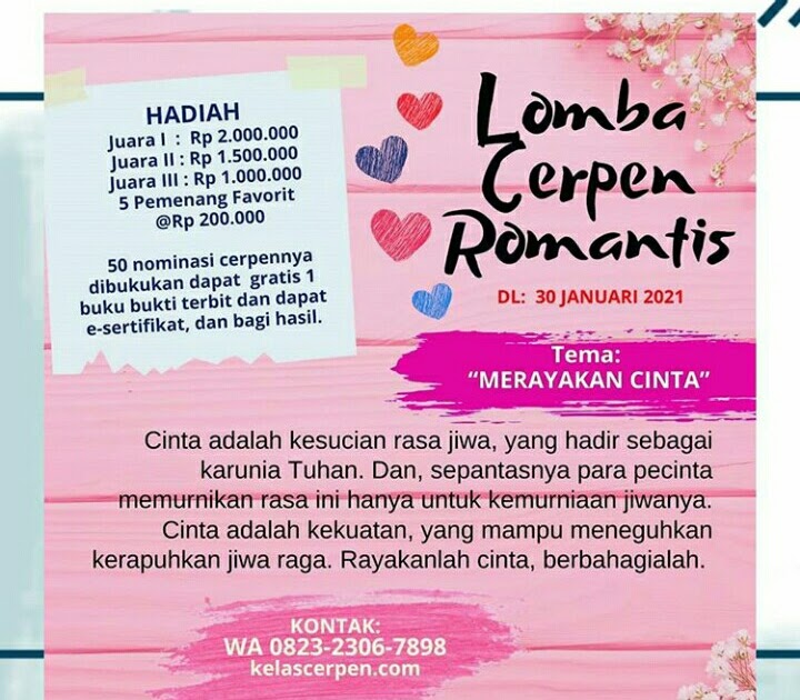 LOMBA MENULIS [[ LOMBA CERPEN ROMANTIS Deadline 31 Januari 2021