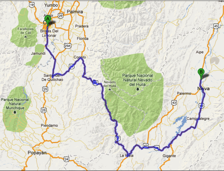 Noticias, Arte, Cultura y Turismo: Mapa y ruta de Cali a Neiva Huila