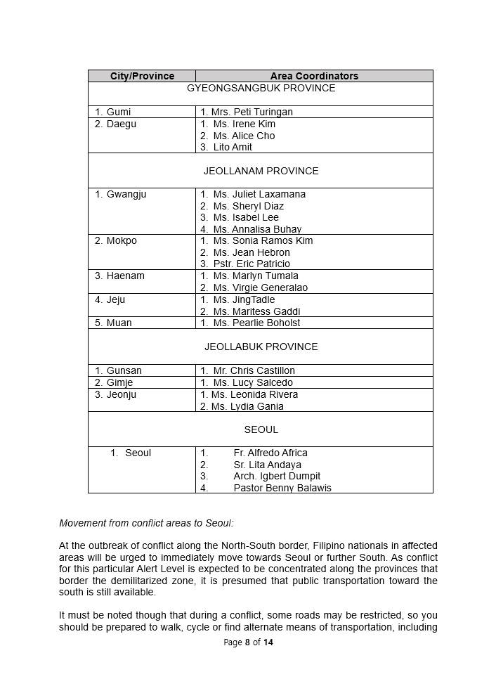 War Contingency Plan of Philippine Embassy in Seoul | PinoySeoul.com