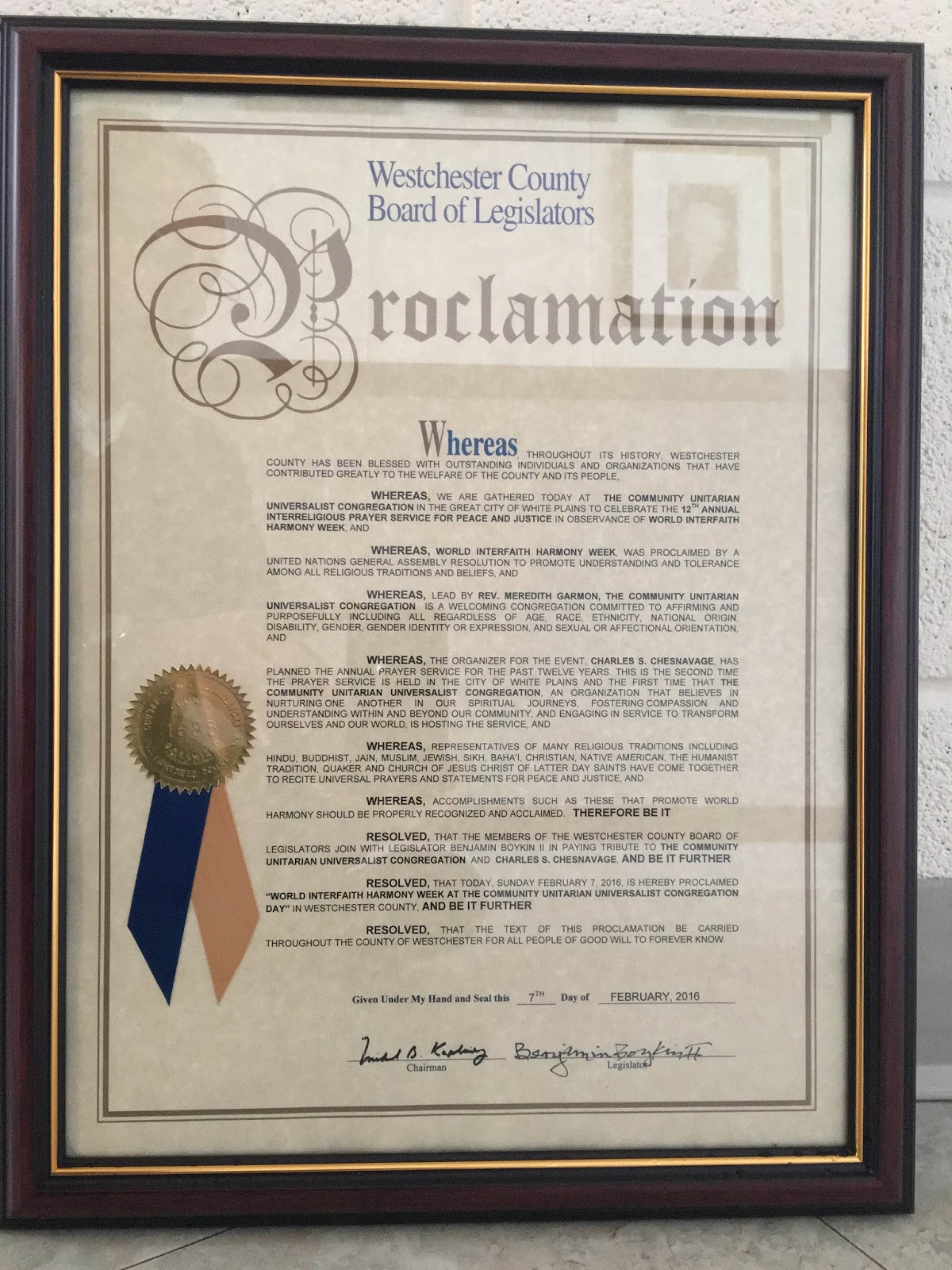 Community UU Matters: Community UU Receives Proclamaition