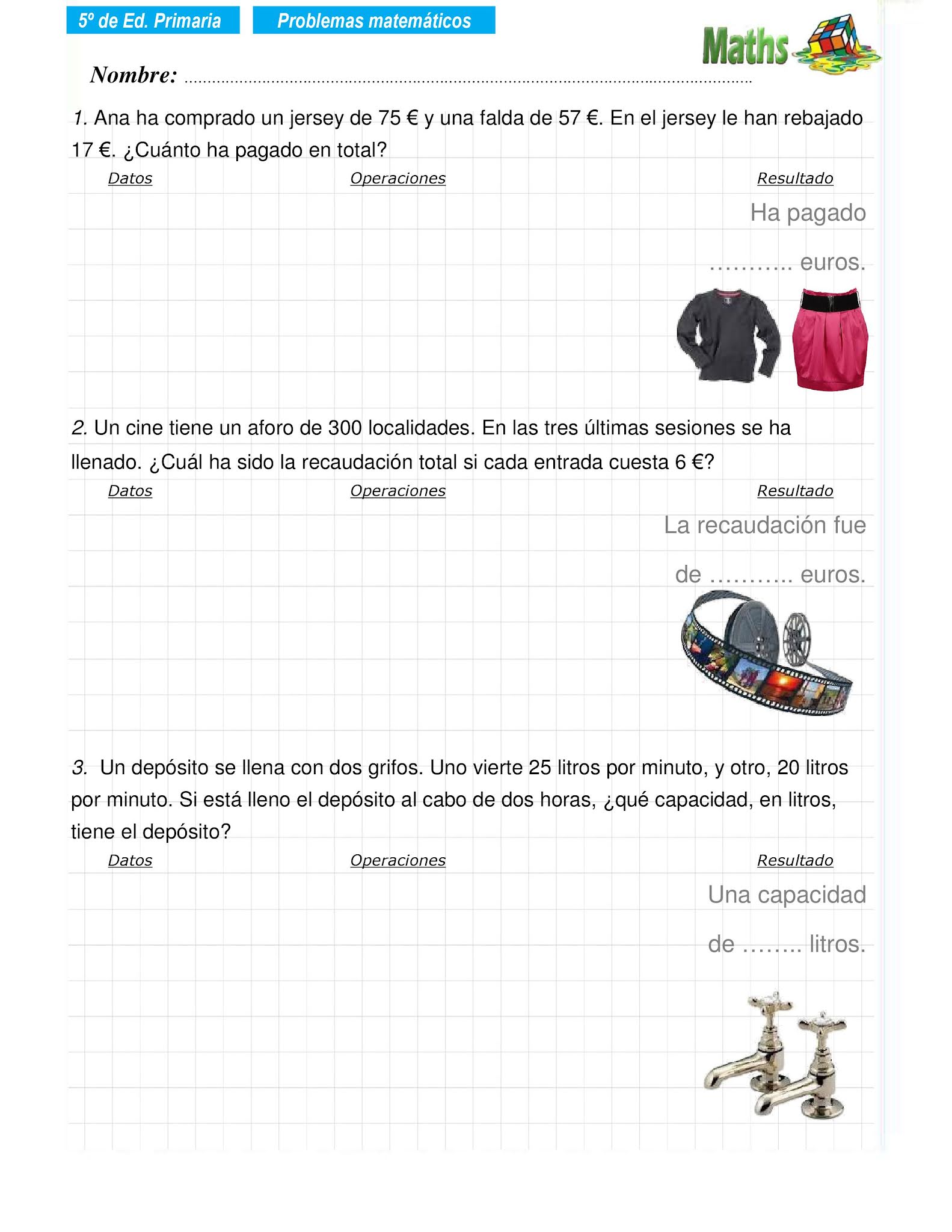 Material Educativo: Cuaderno de problemas matemáticos 5to grado primaria