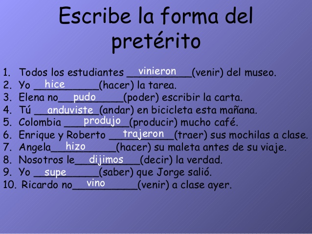 JESUS ROMERO FLORES : El pretérito en los verbos. 4°