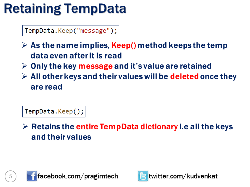 Sql server, .net and c# video tutorial: TempData in asp.net core - Slides